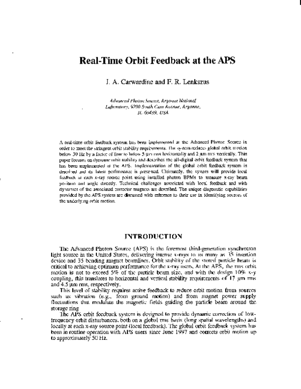 (PDF) Real-Time Orbit Feedback at the APS