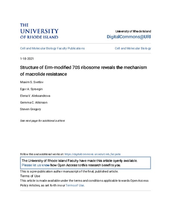 (PDF) Structure of Erm-modified 70S ribosome reveals the mechanism of ...