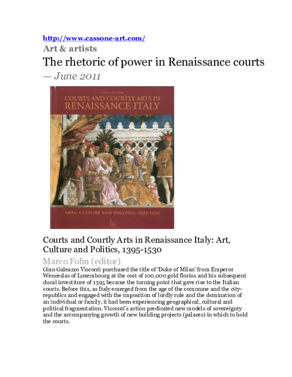 (PDF) Book review: Courts And Courtly Arts In Renaissance Italy - 1395-1530