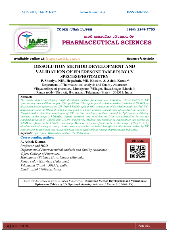 (PDF) Dissolution Method Development and Validation of Acamprosate Calcium Tablets by Uv ...