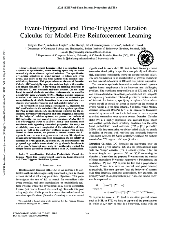 (PDF) Event-Triggered and Time-Triggered Duration Calculus for Model-Free Reinforcement Learning