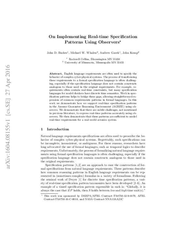 (PDF) On Implementing Real-Time Specification Patterns Using Observers