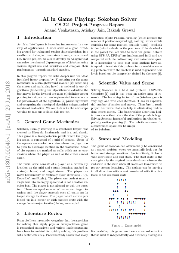 (PDF) AI in Game Playing: Sokoban Solver