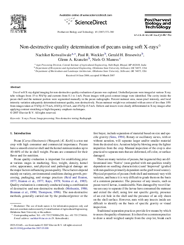 (PDF) Non-destructive quality determination of pecans using soft X-rays