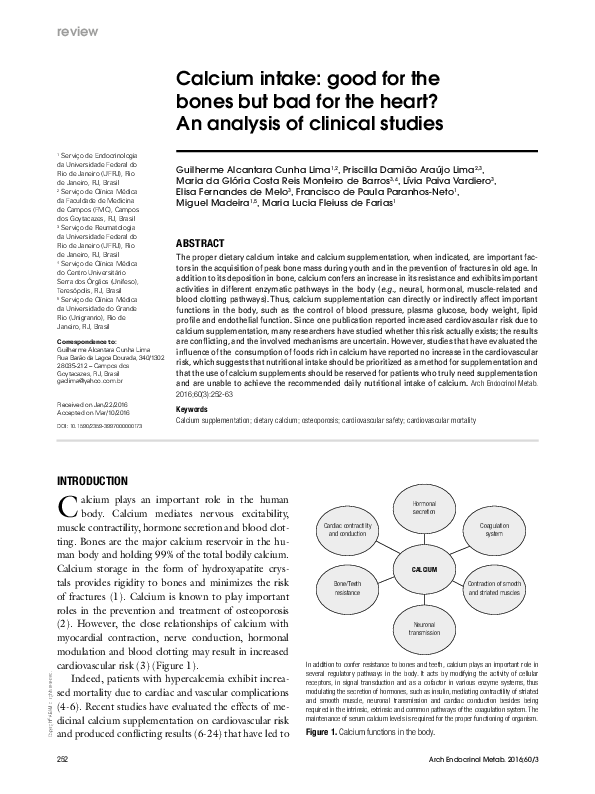 (PDF) Calcium intake: good for the bones but bad for the heart? An ...