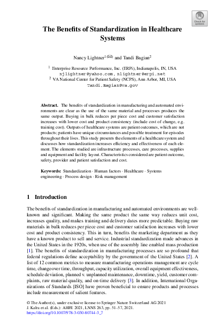 (PDF) The Benefits of Standardization in Healthcare Systems