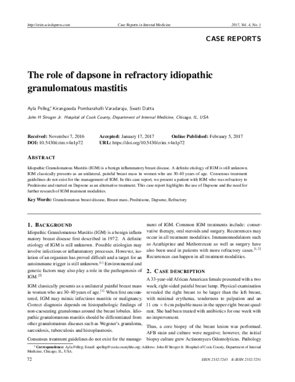 (PDF) The role of dapsone in refractory idiopathic granulomatous mastitis