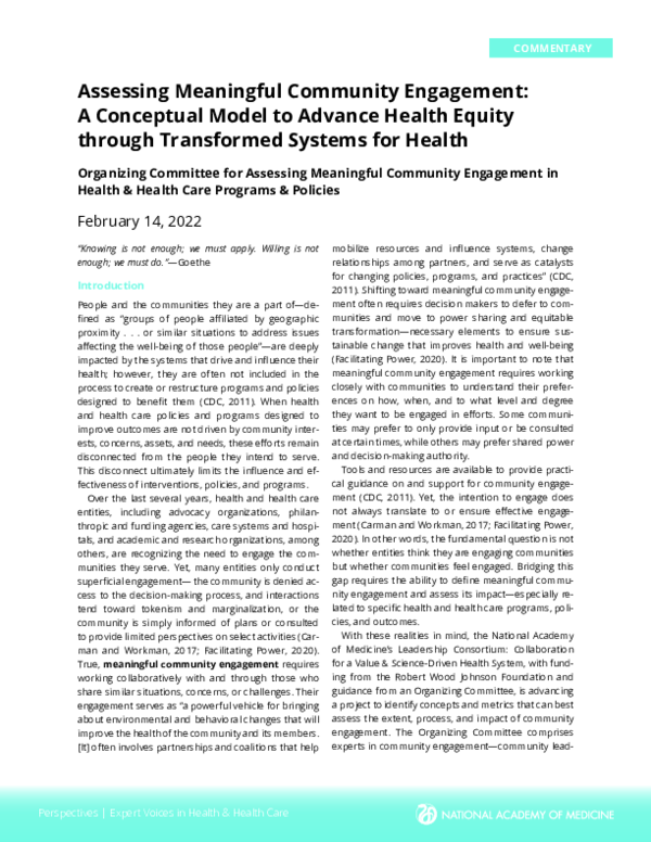 (PDF) Assessing Meaningful Community Engagement: A Conceptual Model to ...