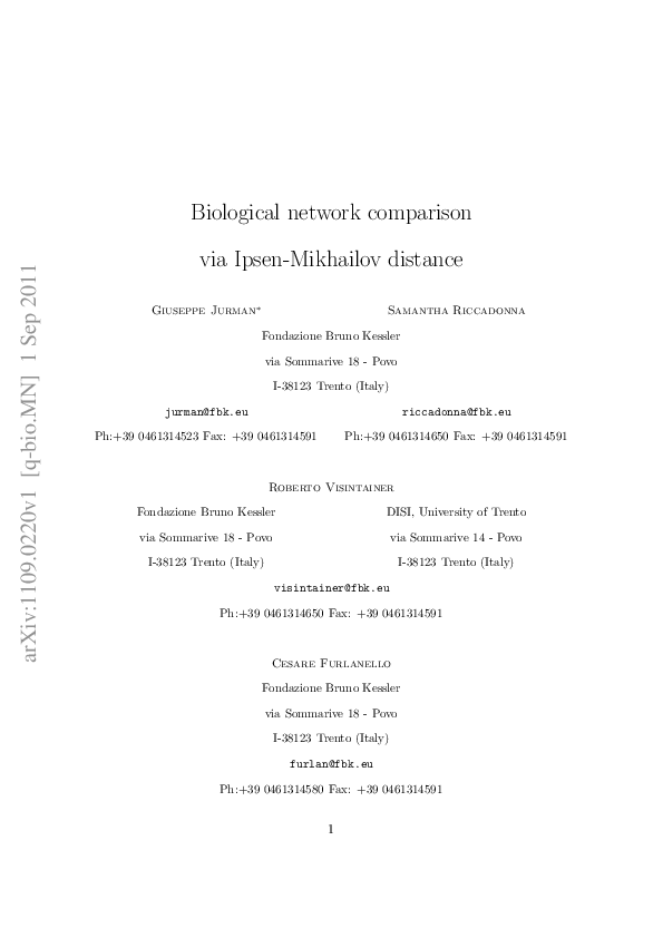(PDF) Biological network comparison