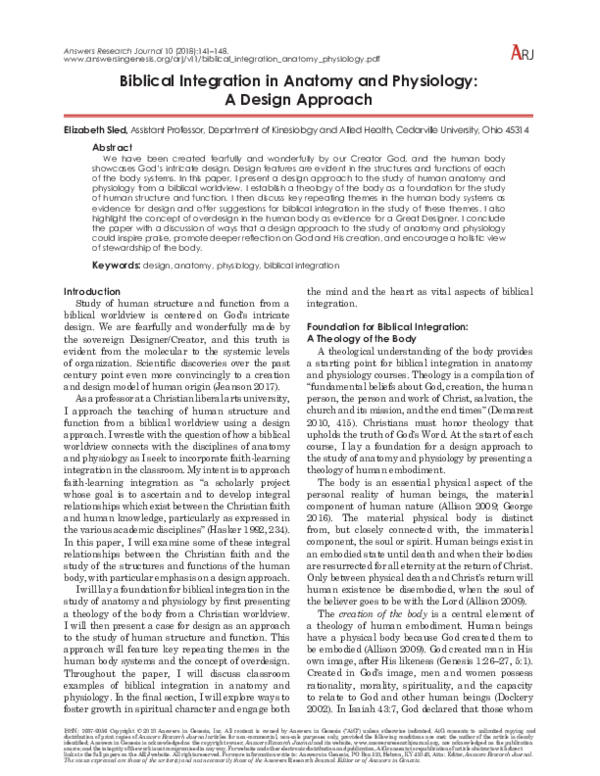 (PDF) Biblical Integration in Anatomy and Physiology: A Design Approach