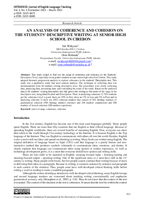 (PDF) An Analysis of Coherence and Cohesion on the Students ...