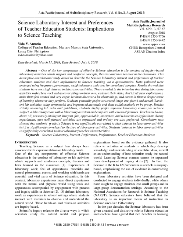 (PDF) Science Laboratory Interest and Preferences of Teacher Education ...