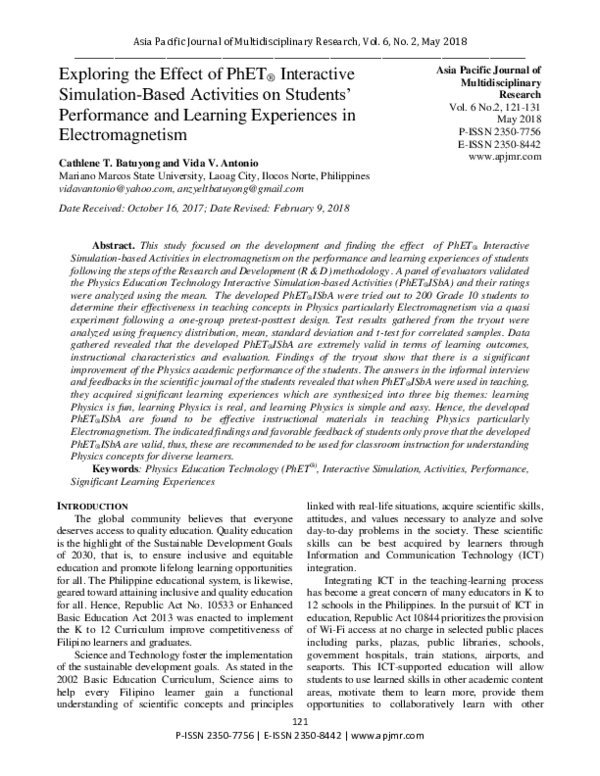 (PDF) Exploring the Effect of PhET® Interactive Simulation-Based Activities on Students ...