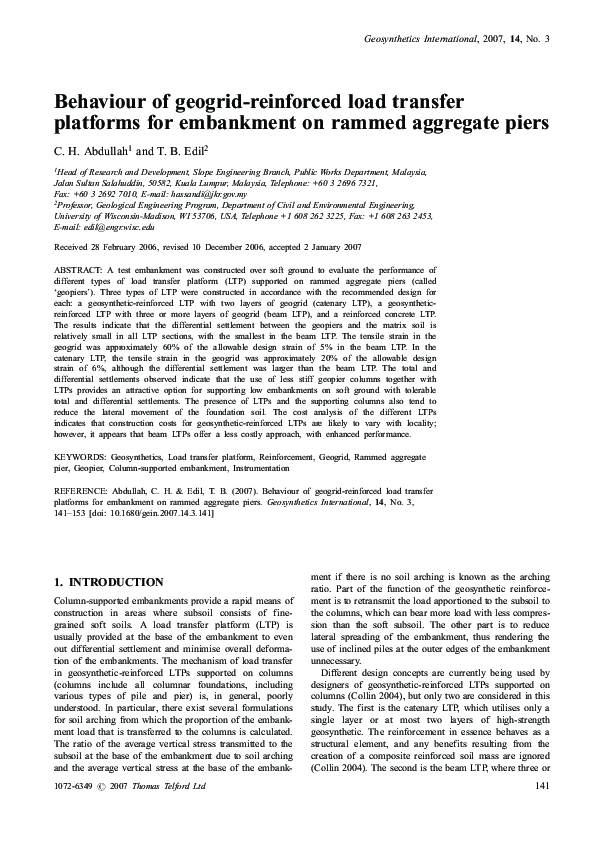 (PDF) Behaviour of geogrid-reinforced load transfer platforms for ...