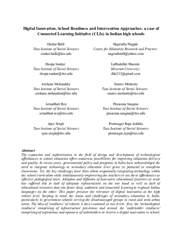 (PDF) Digital Innovation, School Readiness and Intervention Approaches: a case of Connected ...
