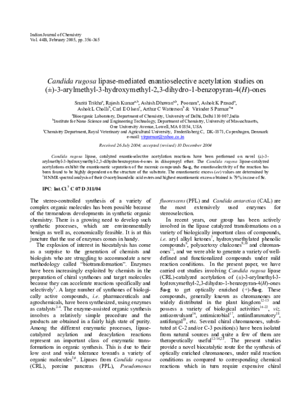 (PDF) Candida rugosa lipase-mediated enantioselective acetylation ...