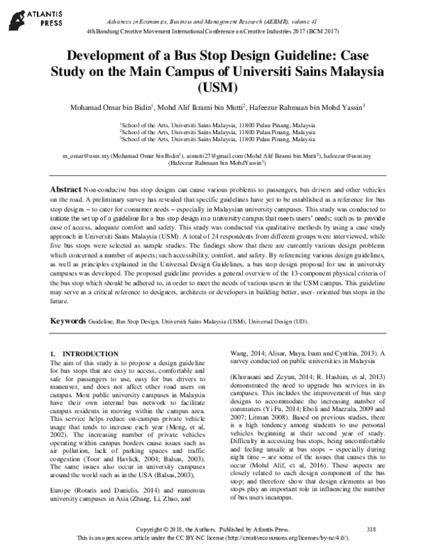 (PDF) Development of a Bus Stop Design Guideline: Case Study on the Main Campus of Universiti ...