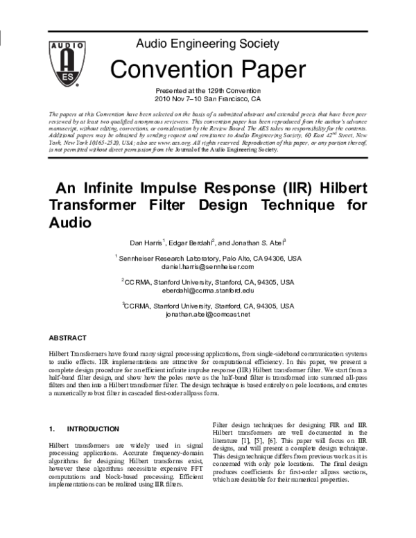 (PDF) An Infinite Impulse Response (IIR) Hilbert Transformer Filter ...