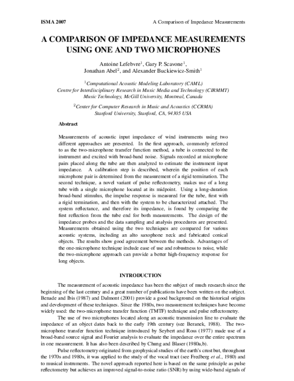(PDF) ISMA 2007 A Comparison of Impedance Measurements A COMPARISON OF IMPEDANCE MEASUREMENTS ...