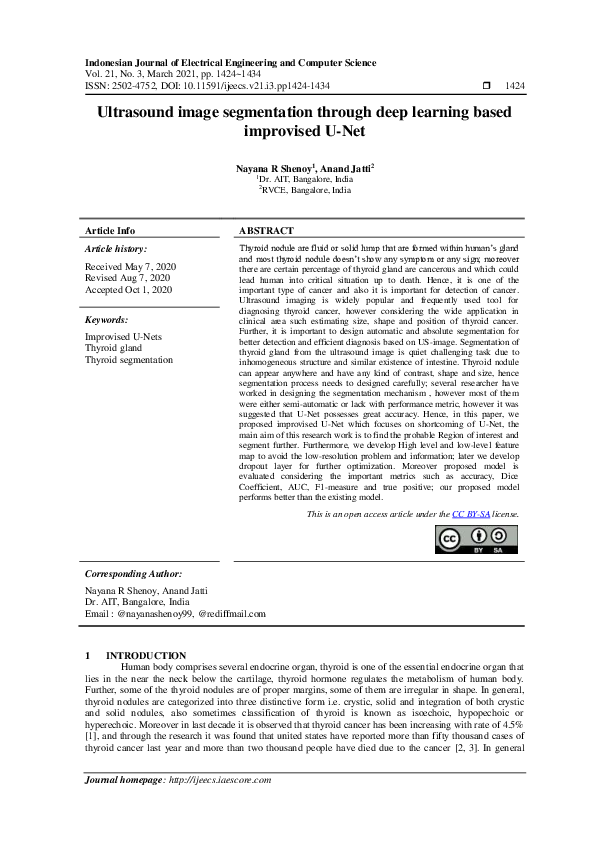 Pdf Ultrasound Image Segmentation Through Deep Learning Based Improvised U Net