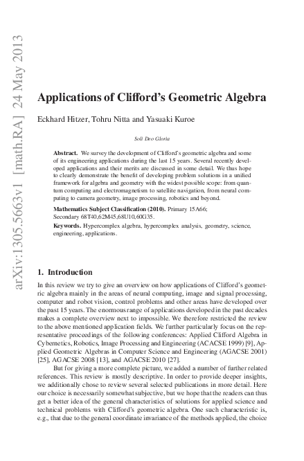 (PDF) Applications of Clifford’s Geometric Algebra
