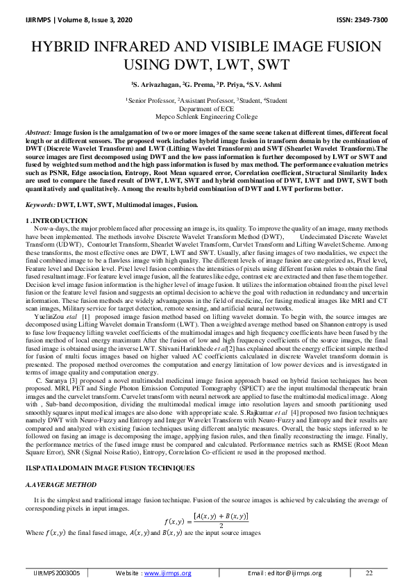 Pdf Hybrid Infrared And Visible Image Fusion Using Dwt Lwt And Swt