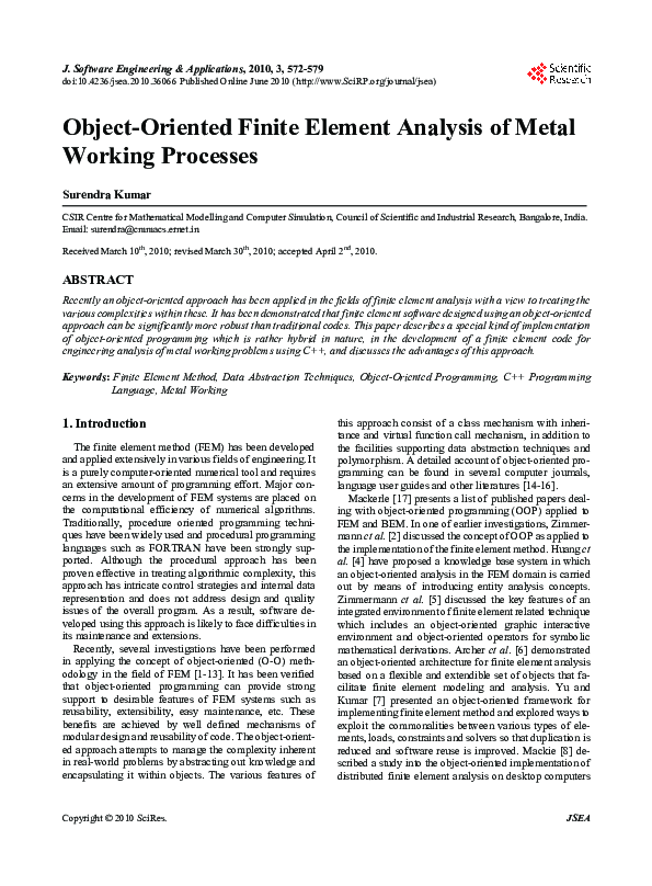 (PDF) Object-Oriented Finite Element Analysis of Metal Working Processes