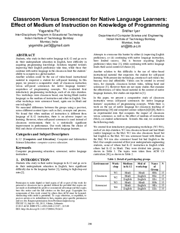 (PDF) Classroom Versus Screencast for Native Language Learners