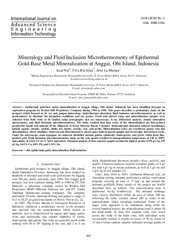 (PDF) Mineralogy and Fluid Inclusion Microthermometry of Epithermal ...