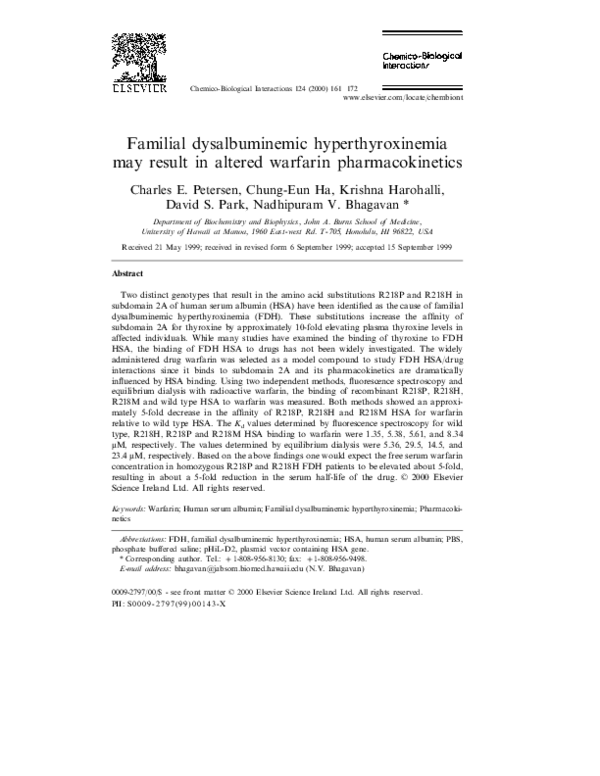 (PDF) Familial dysalbuminemic hyperthyroxinemia may result in altered ...