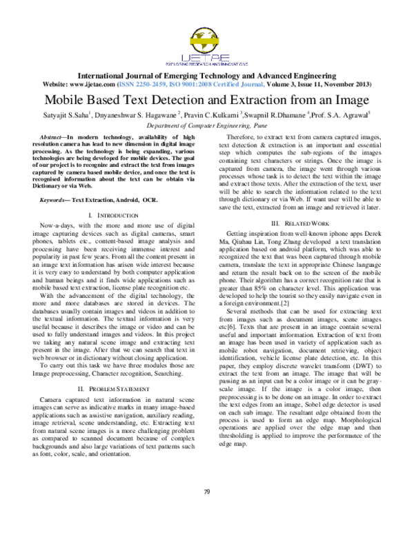 (PDF) Mobile Based Text Detection and Extraction from an Image