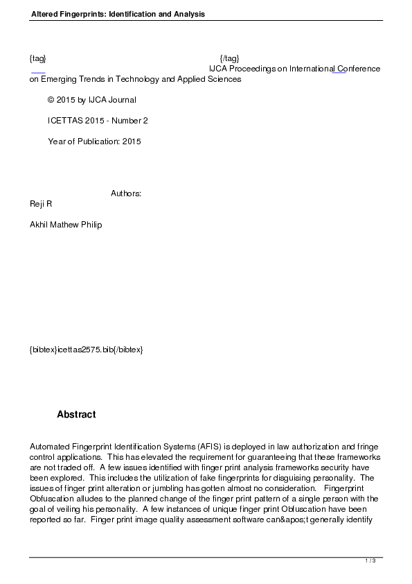 (PDF) Altered Fingerprints: Identification and Analysis | akhil philip ...