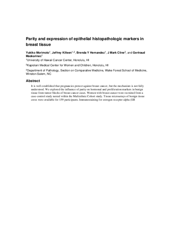 (PDF) Parity and expression of epithelial histopathologic markers in ...