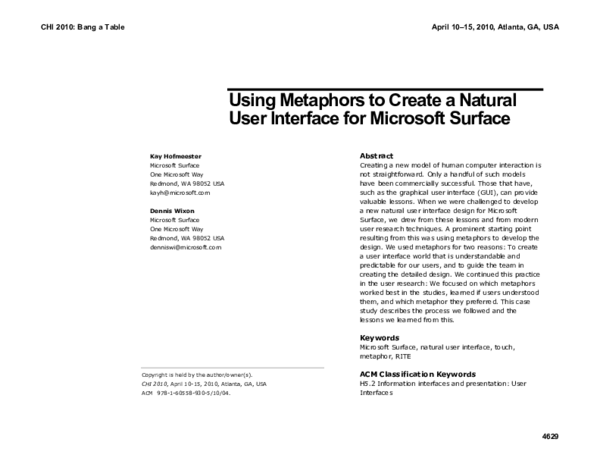 (PDF) Using metaphors to create a natural user interface for microsoft ...