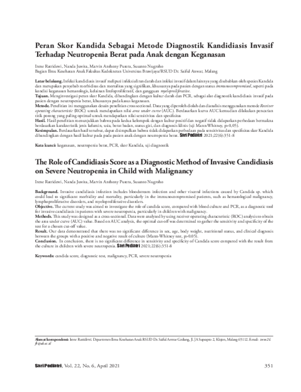 (PDF) Peran Skor Kandida Sebagai Metode Diagnostik Kandidiasis Invasif ...