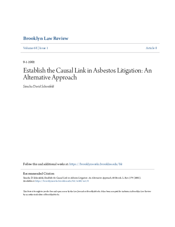 (PDF) Establish the Causal Link in Asbestos Litigation: An Alternative ...