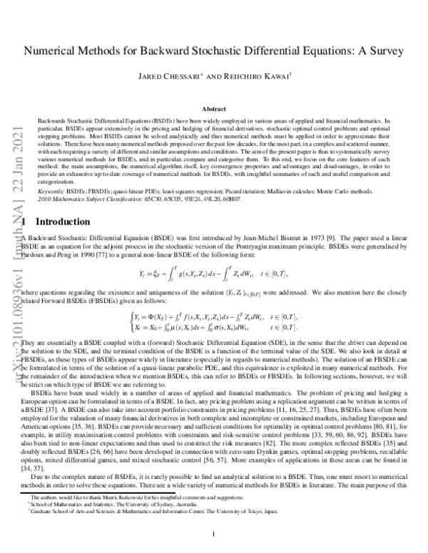 Pdf Numerical Methods For Backward Stochastic Differential Equations A Survey