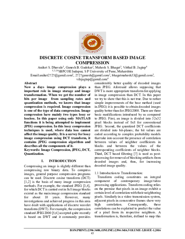 (PDF) Discrete Cosine Transform Based Image Compression