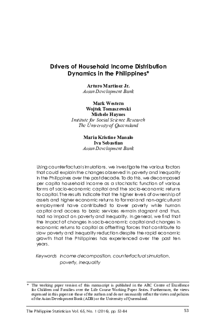 (PDF) Drivers of household income distribution dynamics in the Philippines