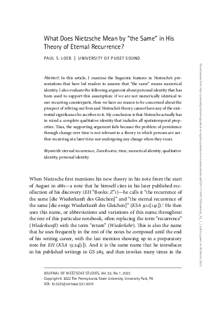 (PDF) What Does Nietzsche Mean by "the Same" in His Theory of Eternal ...