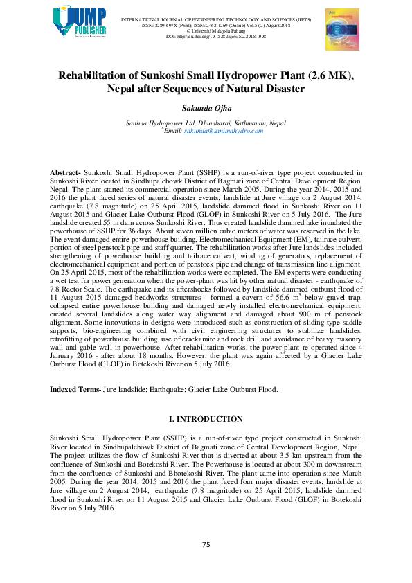 (PDF) Rehabilitation of Sunkoshi Small Hydropower Plant (2.6 MK), Nepal ...