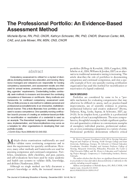 (PDF) The professional portfolio: an evidence-based assessment method