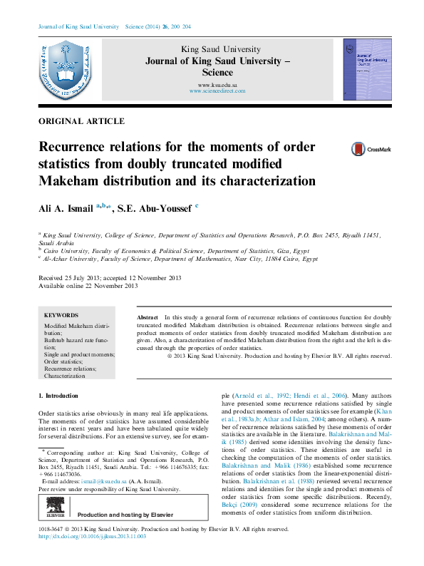 Pdf Recurrence Relations For The Moments Of Order Statistics From Doubly Truncated Modified