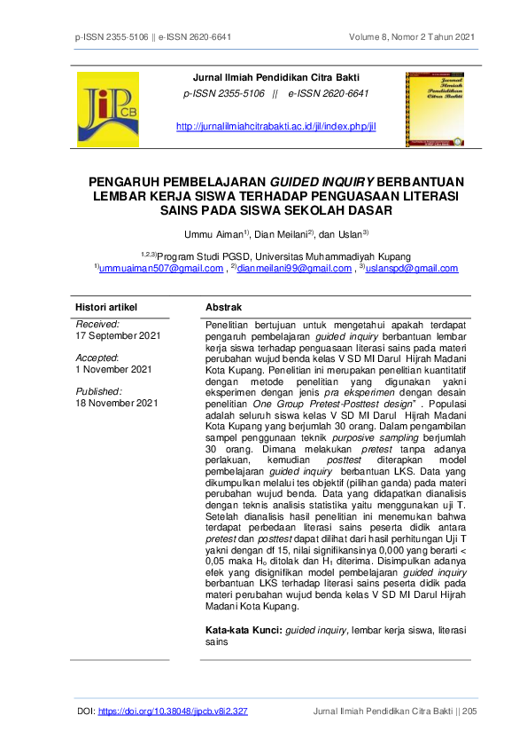 (PDF) Pengaruh Pembelajaran Guided Inquiry Berbantuan Lembar Kerja Siswa Terhadap Penguasaan ...