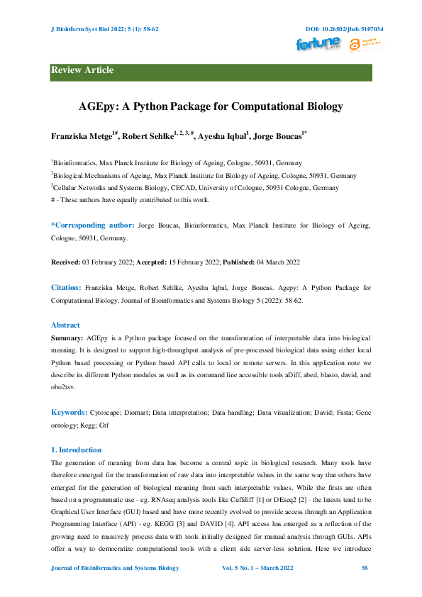 Pdf Agepy A Python Package For Computational Biology