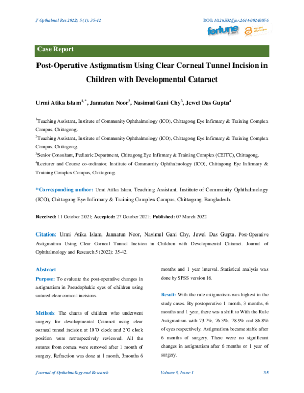 (PDF) Post-Operative Astigmatism Using Clear Corneal Tunnel Incision in ...