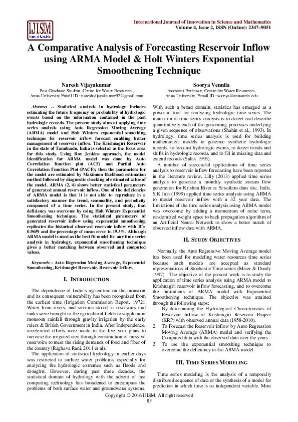 (PDF) A Comparative Analysis of Forecasting Reservoir Inf low using ...