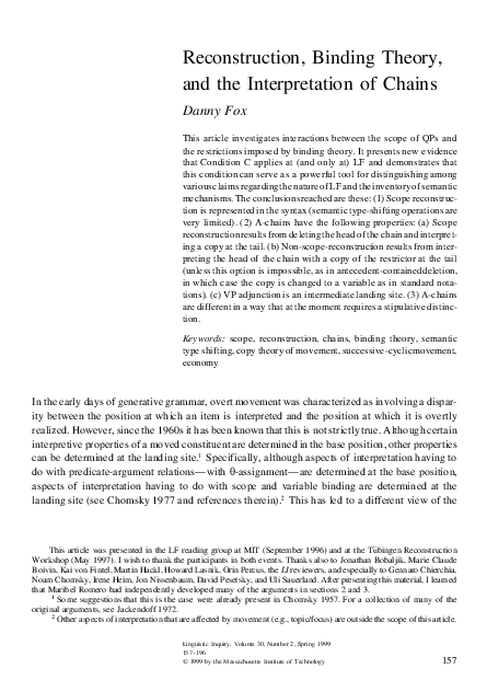 Pdf Reconstruction Binding Theory And The Interpretation Of Chains