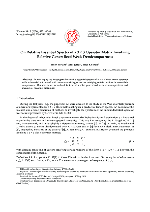 (PDF) On relative essential spectra of a 3 x 3 operator matrix involving relative generalized ...