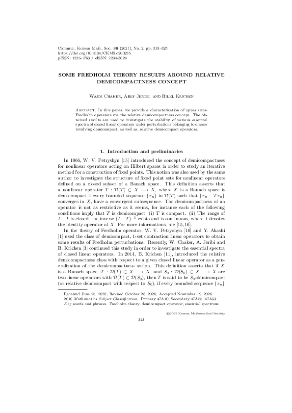 (PDF) Some Fredholm Theory Results Around Relative Demicompactness Concept
